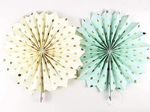Mint Gold Birthday Decorations Mint Cream Gold Polka Dot Paper Fans for Trial Baby Shower Decorations Mint Gold Wedding/Mint First Birthday Decorations Mint Gold Bridal Shower Decorations