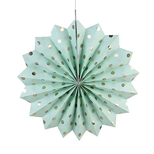 Mint Gold Birthday Decorations Mint Cream Gold Polka Dot Paper Fans for Trial Baby Shower Decorations Mint Gold Wedding/Mint First Birthday Decorations Mint Gold Bridal Shower Decorations