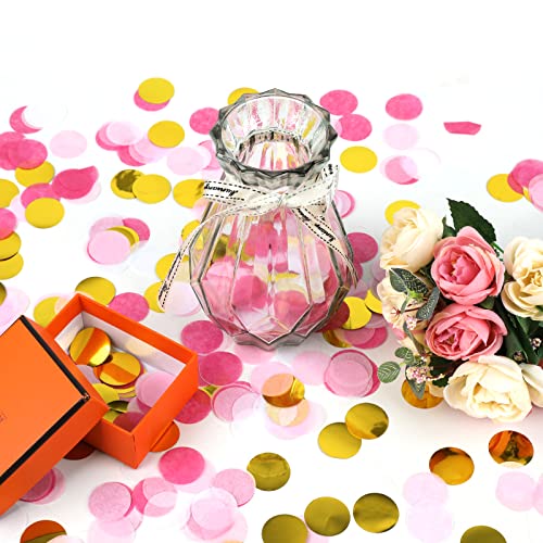 VCOSTORE Tissue Paper Confetti Circles - Round Confetti Dots,Large Table Confetti for Wedding Birthday Party Decoration and Gift Box decoration, 5000 pieces -Pink & Gold Mix Confetti,
