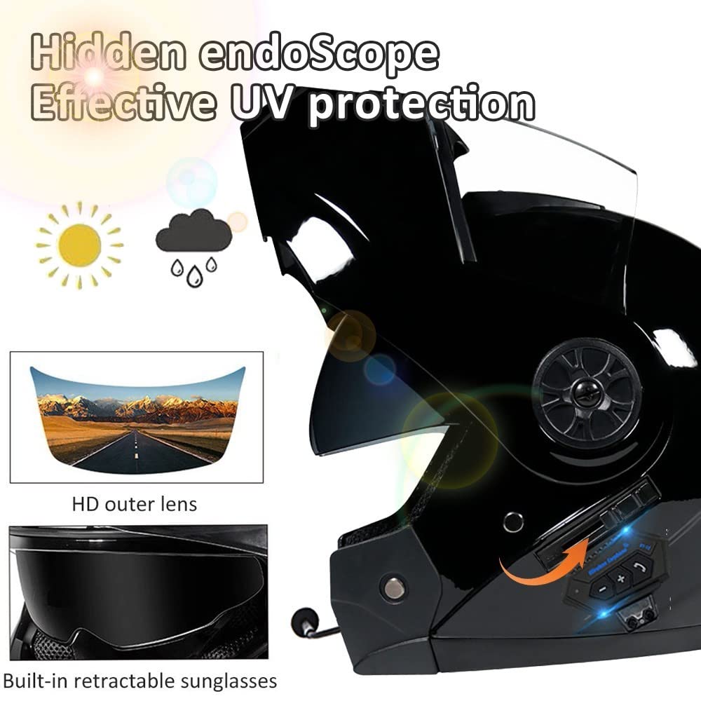 HALYING Bluetooth Modular Motorcycle Helmet DOT/ECE Approved Full Face Flip up Anti-Fog Double Visor Helmet Built-in Dual Speaker with Microphone for Adult Men and Women