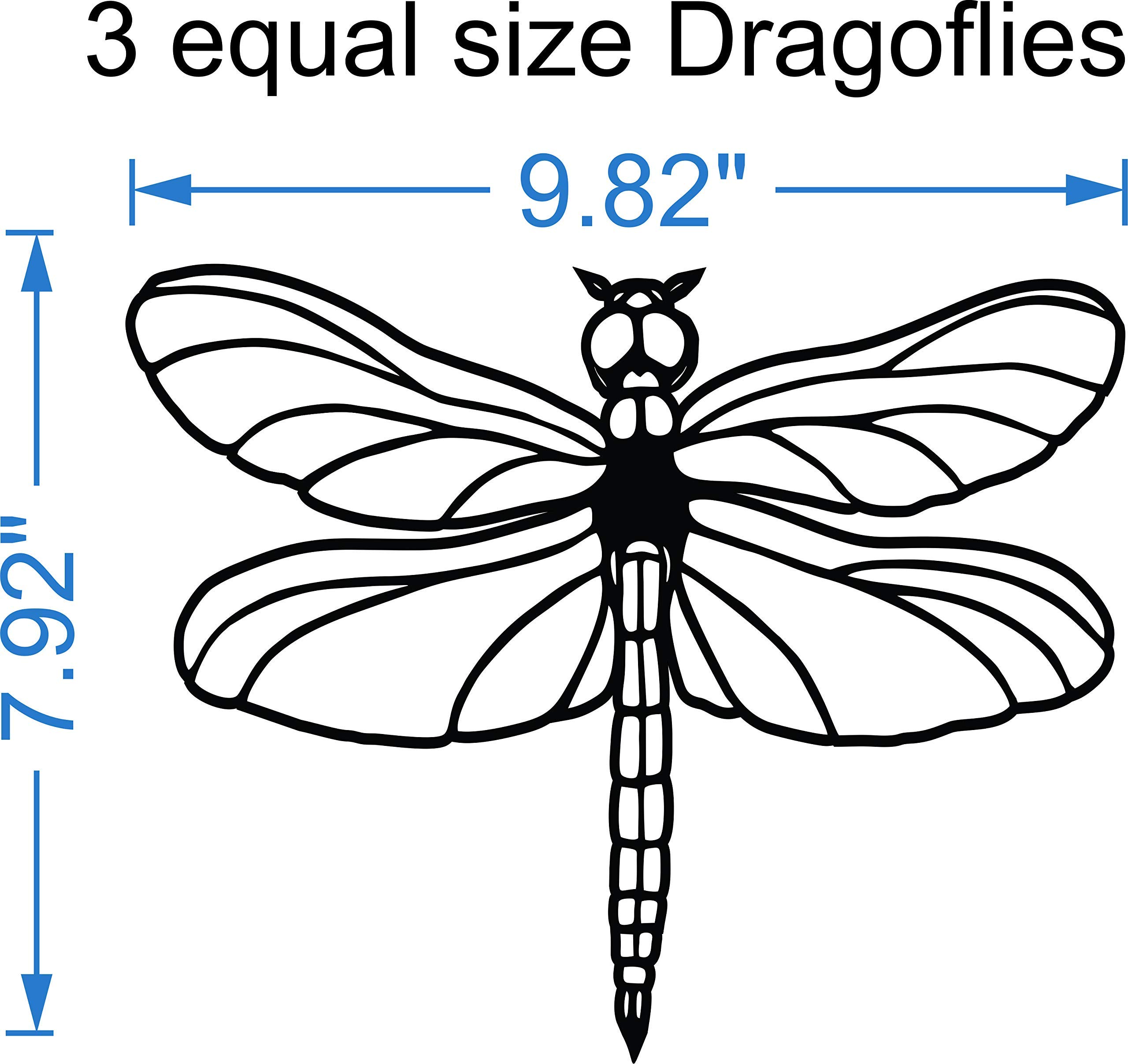 3 Equal Dragonflies - is Not Vinyl Decal or Peel n Stick - Approx 10 x 8 inches Each - 5 Minute Install, 1/16 inch Thick matboard - Easily Tak-it-Up with Plasti-Tak provided Removable Paintable