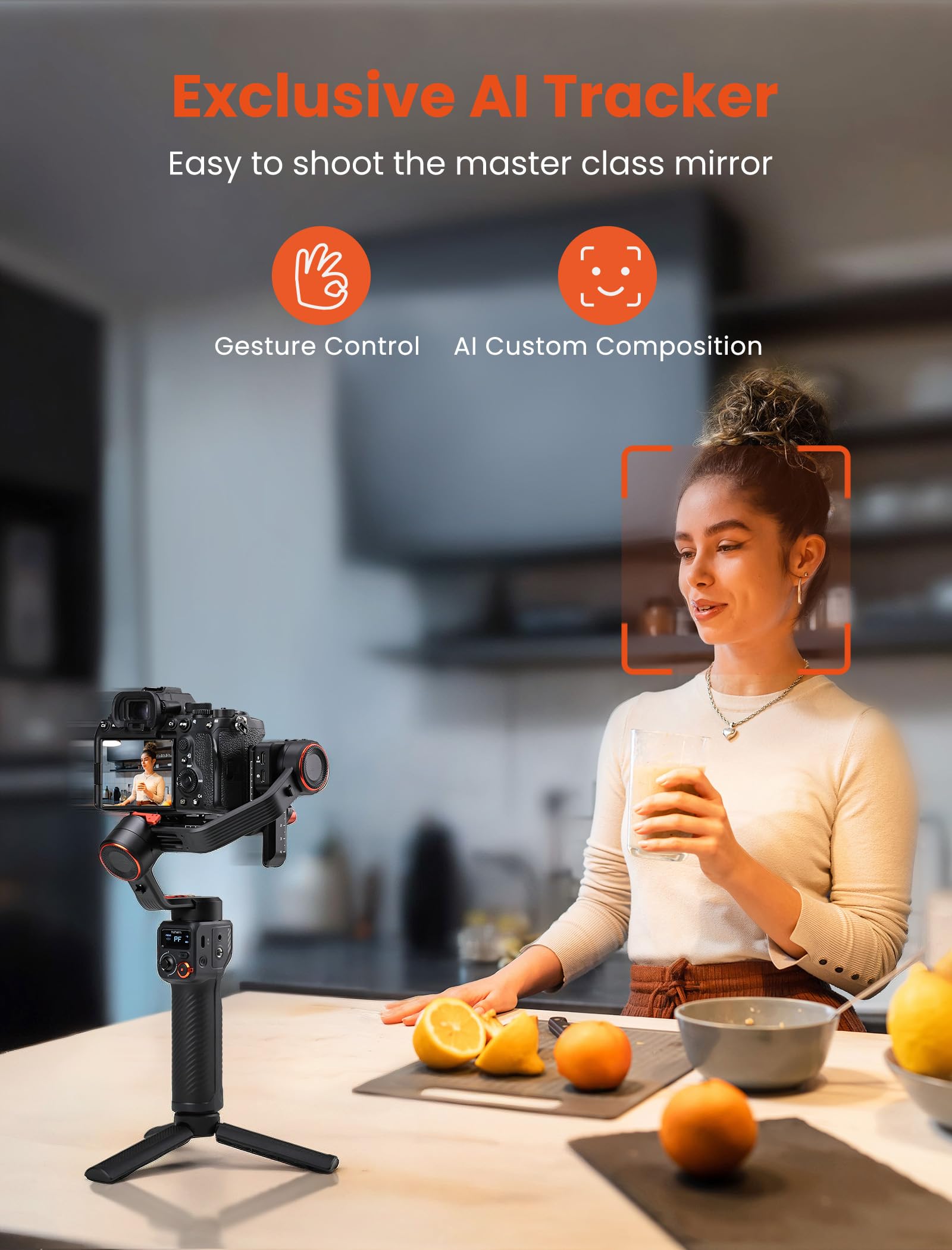 hohem iSteady MT2 Kit Gimbal Stabilizer for Camera, 3-Axis Gimbal for Mirrorless/Pocket/Action Camera/Smartphone, AI Tracker, Magnetic Fill Light Stabilizer, Available for Canon/Nikon/Sony