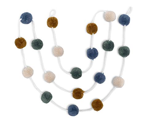 Zoe Frances Designs Spring Pom Pom Garland |Colorful Hanging Decorations for Nursery, Baby Shower, Birthday, Christmas | Boho Garland |Nursery Décor for Boys | Blue Ball Garland