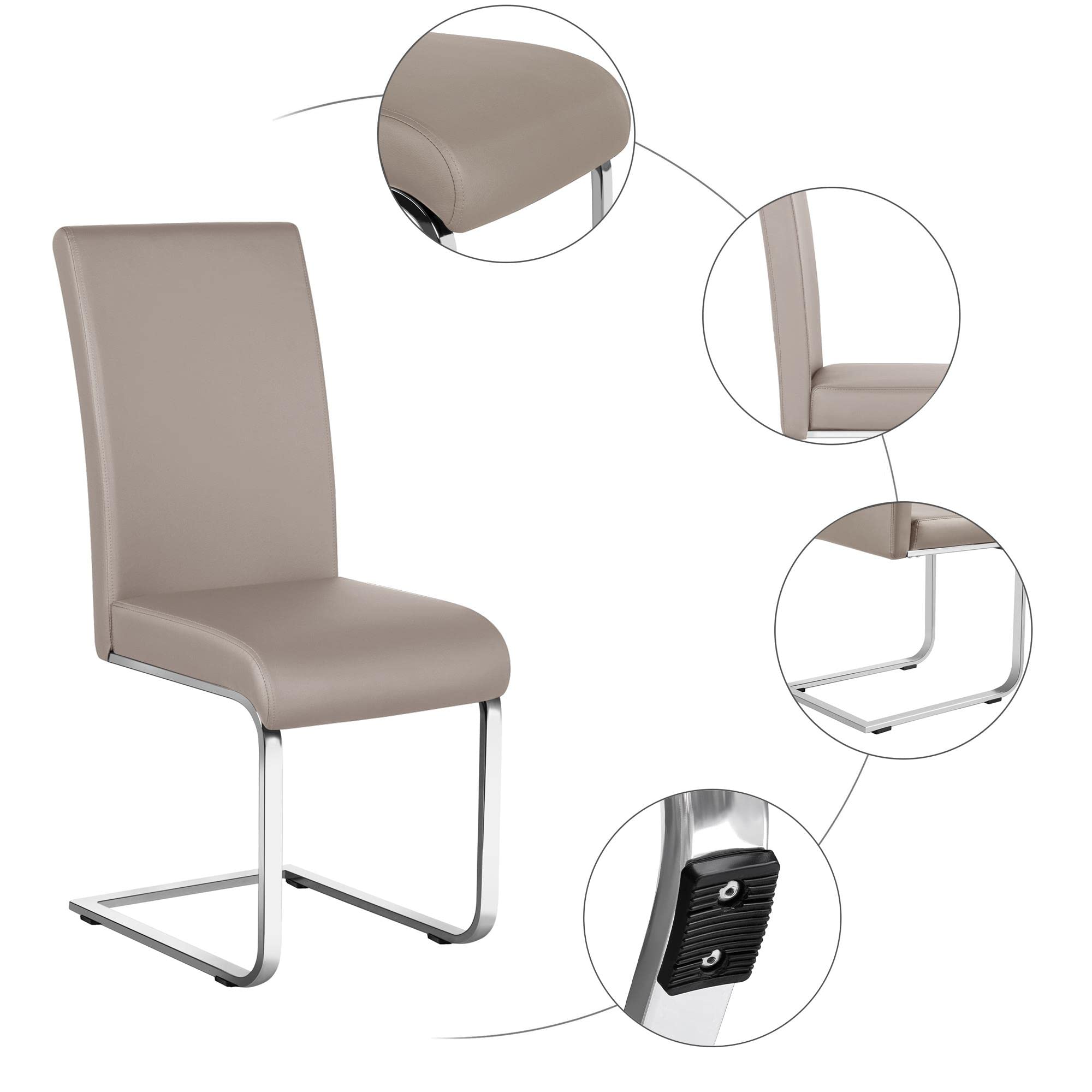 Yaheetech Dining Chairs High Back Leather Side Chairs Dining Living Room Chairs Upholstered Armless Chair with Metal Legs Home Kitchen Furniture Modern, 1 Package of 2pcs, Light Brown