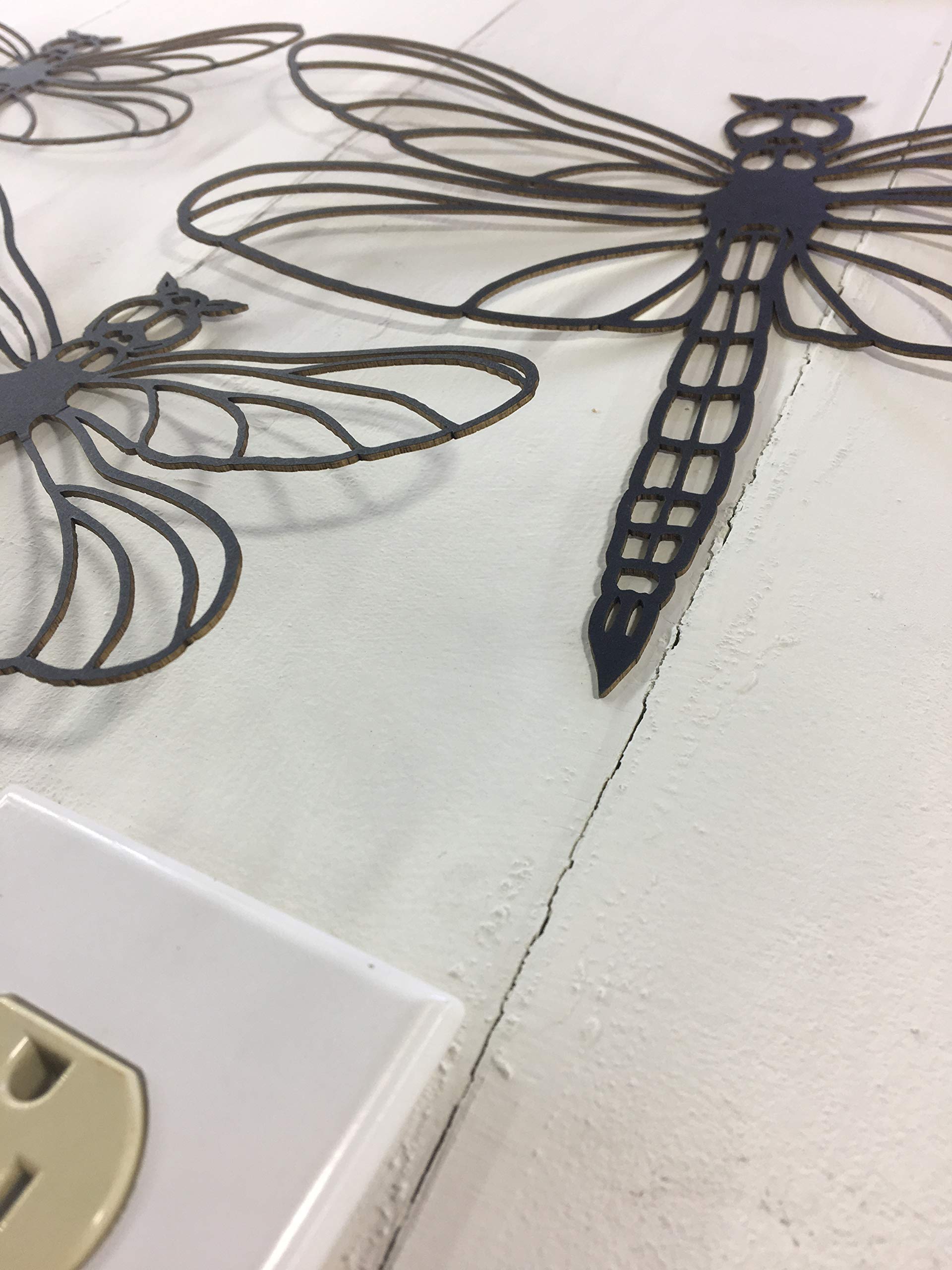 3 Equal Dragonflies - is Not Vinyl Decal or Peel n Stick - Approx 10 x 8 inches Each - 5 Minute Install, 1/16 inch Thick matboard - Easily Tak-it-Up with Plasti-Tak provided Removable Paintable