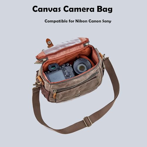AGDHERSNVX Waxed Canvas Camera Bag DSLR/SLR/Mirrorless Sling Waterproof Purse with Tripod Holder Anti-shock Crossbody Case Compatible for Nikon Canon Sony ArmyGreen