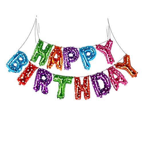 Treasures Gifted Rainbow Happy Birthday Balloons Letters - Happy Birthday Balloon Banner - Metallic Happy Birthday Foil Balloons - Happy Birthday Mylar Balloons, Foil Letter Balloons, 16 Inch