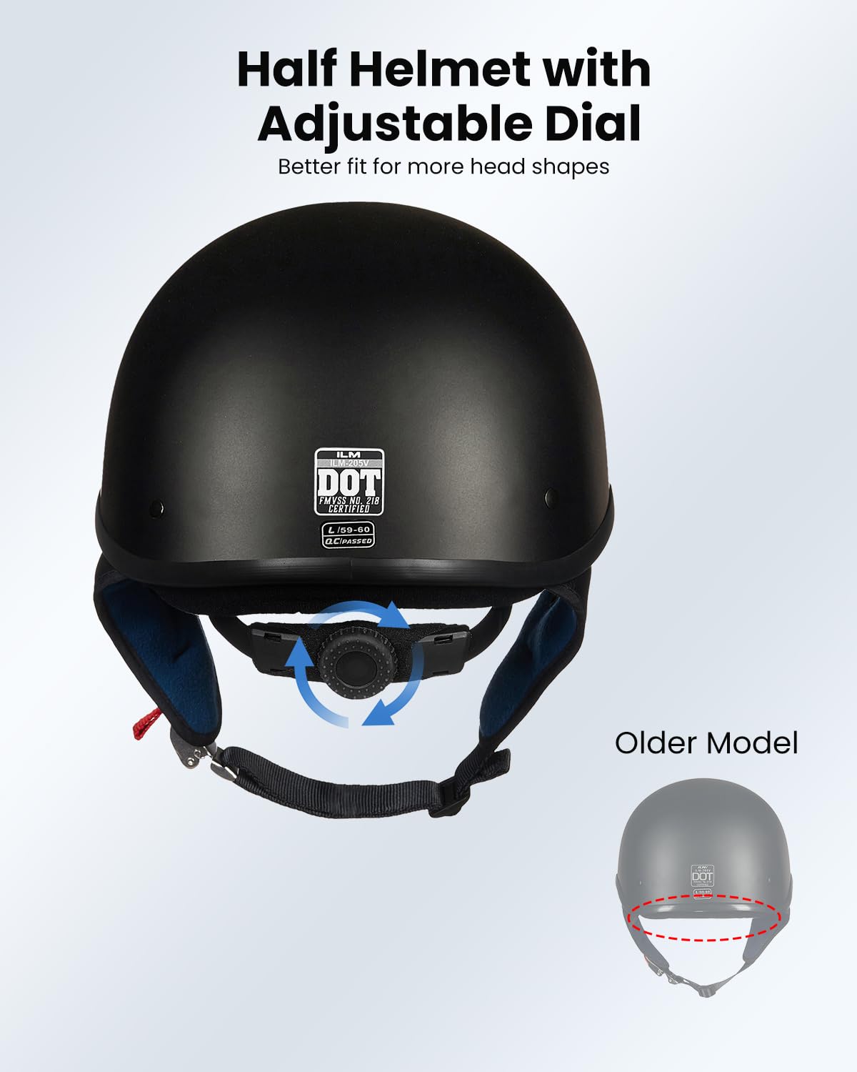ILM Half Helmet Motorcycle Open Face Sun Visor Quick Release Buckle DOT Approved Cycling Motocross Suits Men Women Model-205V (L, Matt Black)