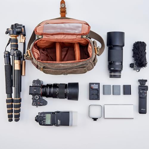 AGDHERSNVX Waxed Canvas Camera Bag DSLR/SLR/Mirrorless Sling Waterproof Purse with Tripod Holder Anti-shock Crossbody Case Compatible for Nikon Canon Sony ArmyGreen