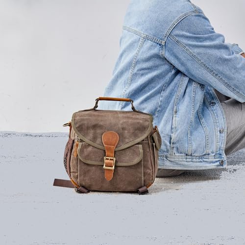 AGDHERSNVX Waxed Canvas Camera Bag DSLR/SLR/Mirrorless Sling Waterproof Purse with Tripod Holder Anti-shock Crossbody Case Compatible for Nikon Canon Sony ArmyGreen