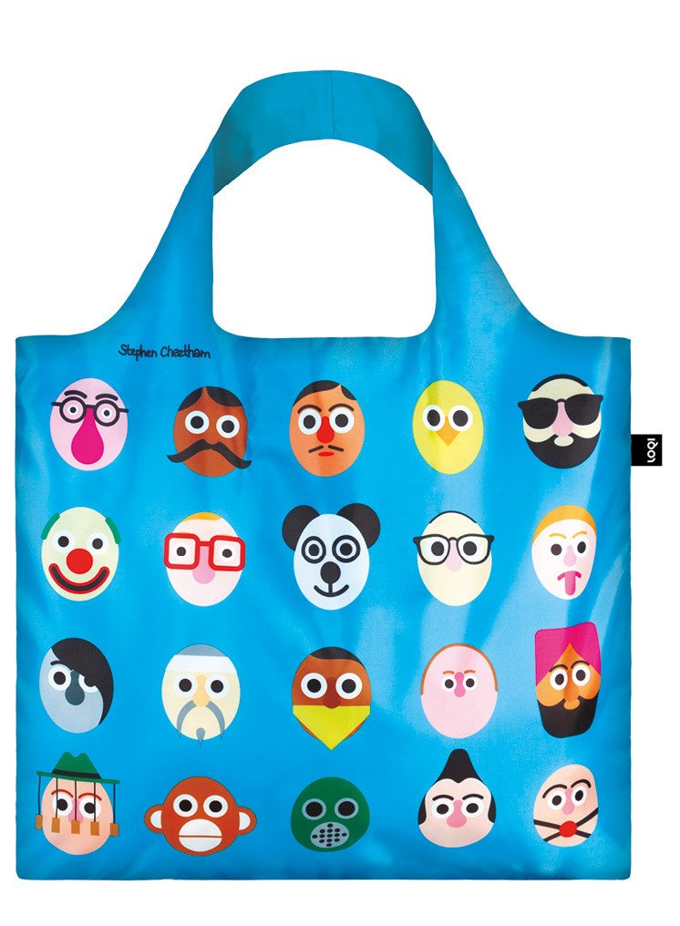 LOQI STEPHEN CHEETHAM Faces Blue Reusable Shopping Bag