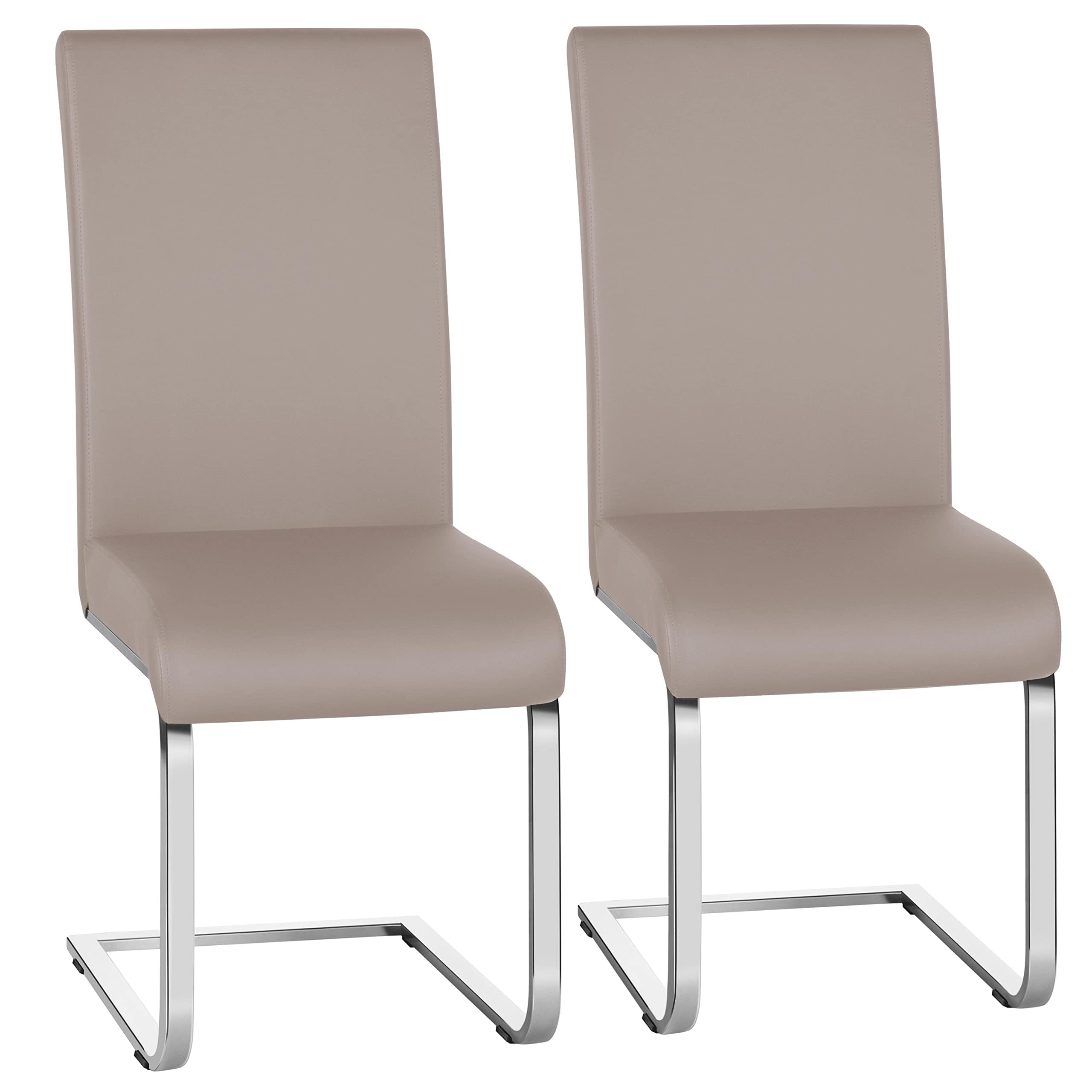 Yaheetech Dining Chairs High Back Leather Side Chairs Dining Living Room Chairs Upholstered Armless Chair with Metal Legs Home Kitchen Furniture Modern, 1 Package of 2pcs, Light Brown