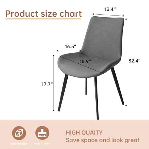 HIPIHOM Dining Chairs Set of 4, Modern Kitchen & Dining Room Chairs, Upholstered Faux Leather Cushion Seat and Sturdy Metal Legs (4 Grey Chairs)