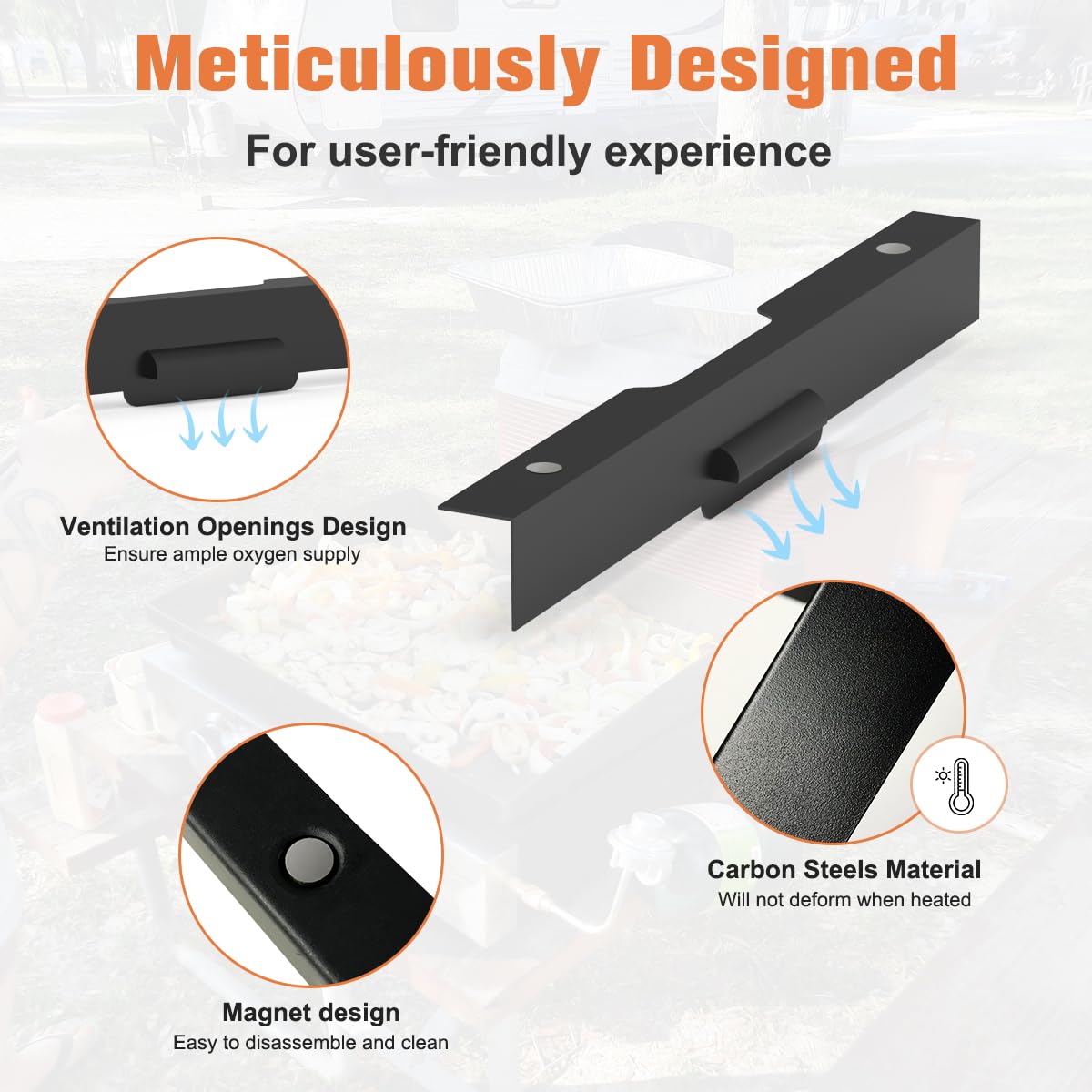 Koutemie Wind Guard for Blackstone 28" Griddle Accessories with Magnetic Grill Heat Shield, Heavy Duty Steel Wind Screens Compatible with Rear Grease Cup, Hood and Side Shelf, Black