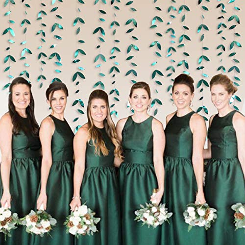 52 Ft Hunter Green Leaf Garland Emerald Turquoise Dark Green Paper Hanging Leaves Streamer Teal Aqua Green Banner for Anniversary Wedding Bridal Shower Engagement Spring Summer Party Decorations