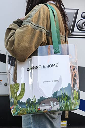 RVGUARD Clear Tote Bag, 13-3/8” x 14-1/2” x 4” Reusable Grocery Bag, RV Style Multipurpose Shopping Tote, Daily Utility Bag