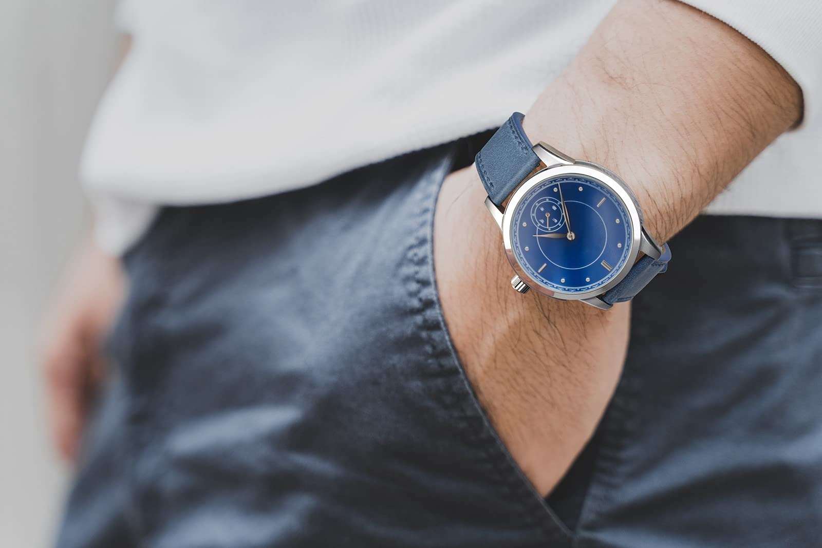 ANNEFIT Watch Band 17mm with Stainless Silver Buckle - Classic Oil Wax Leather Quick Release Watch Strap (Blue)
