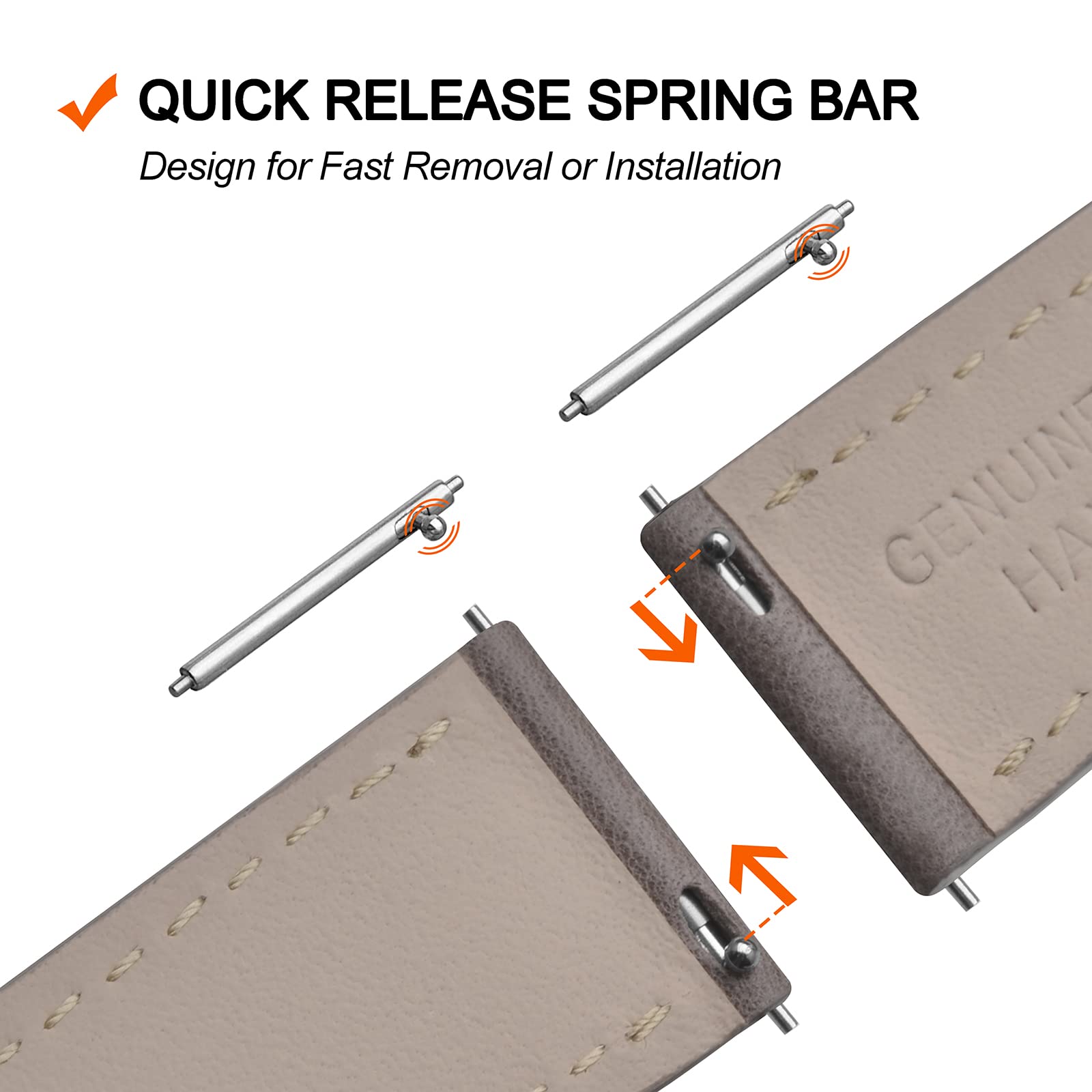 ANNEFIT Quick Release Watch Band 20mm with Black Buckle - Classic Oil Wax Leather Watch Strap (Grey)