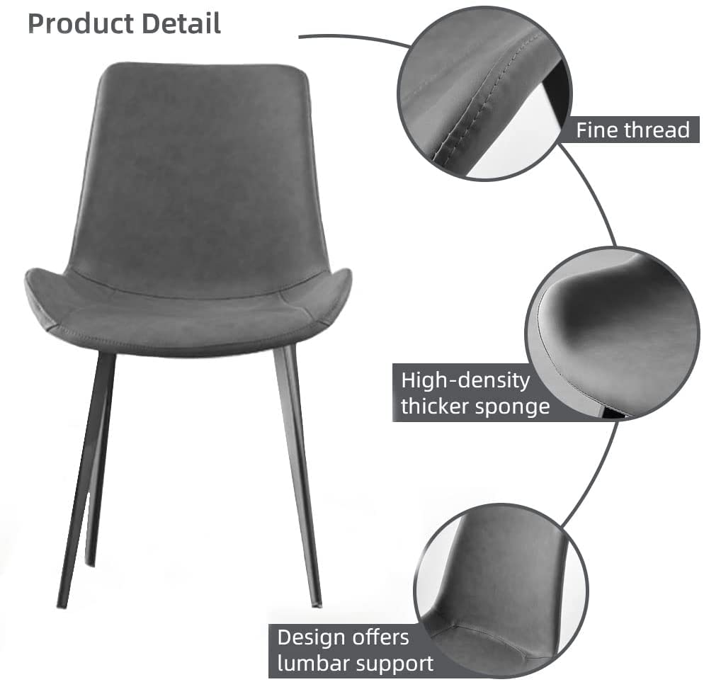 HIPIHOM Dining Chairs Set of 4, Modern Kitchen & Dining Room Chairs, Upholstered Faux Leather Cushion Seat and Sturdy Metal Legs (4 Grey Chairs)