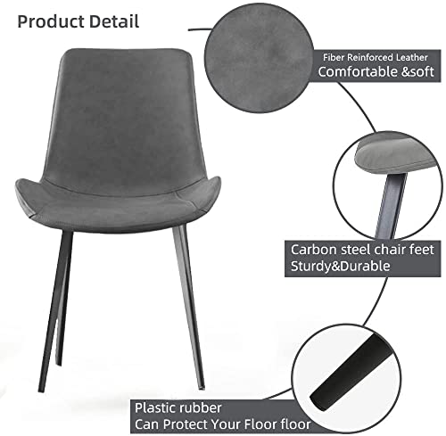HIPIHOM Dining Chairs Set of 4, Modern Kitchen & Dining Room Chairs, Upholstered Faux Leather Cushion Seat and Sturdy Metal Legs (4 Grey Chairs)