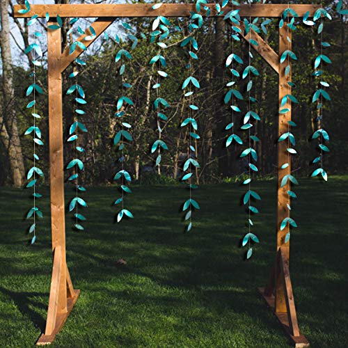52 Ft Hunter Green Leaf Garland Emerald Turquoise Dark Green Paper Hanging Leaves Streamer Teal Aqua Green Banner for Anniversary Wedding Bridal Shower Engagement Spring Summer Party Decorations