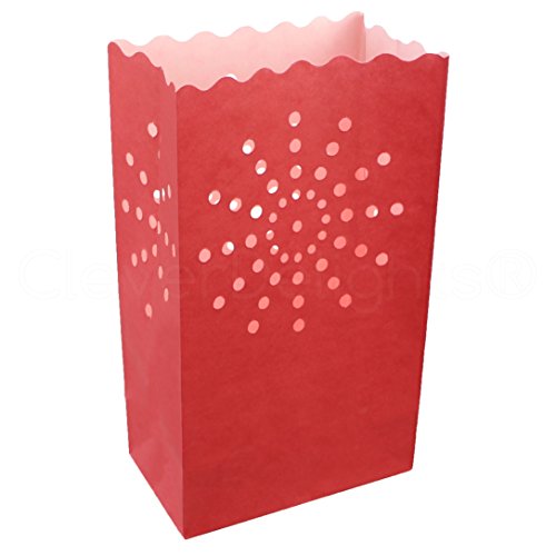 CleverDelights Red Luminary Bags - 50 Count - Sunburst Design - Wedding Party Christmas Holiday Luminaria