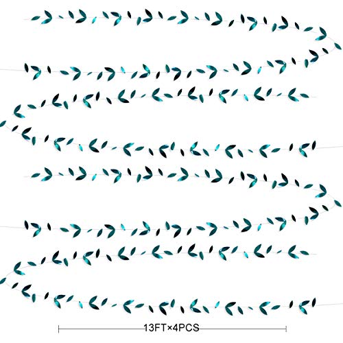 52 Ft Hunter Green Leaf Garland Emerald Turquoise Dark Green Paper Hanging Leaves Streamer Teal Aqua Green Banner for Anniversary Wedding Bridal Shower Engagement Spring Summer Party Decorations
