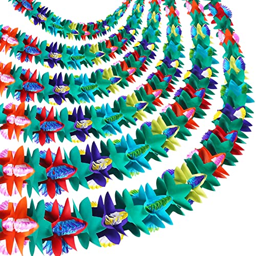 Hibiscus Garland Tissue Flower Banner Tropical Flower Garlands Multicolored Paper Garland Flowers Luau Party Decorations for Hawaiian Beach Tropical Birthday Baby Shower Wedding (6 Pack)
