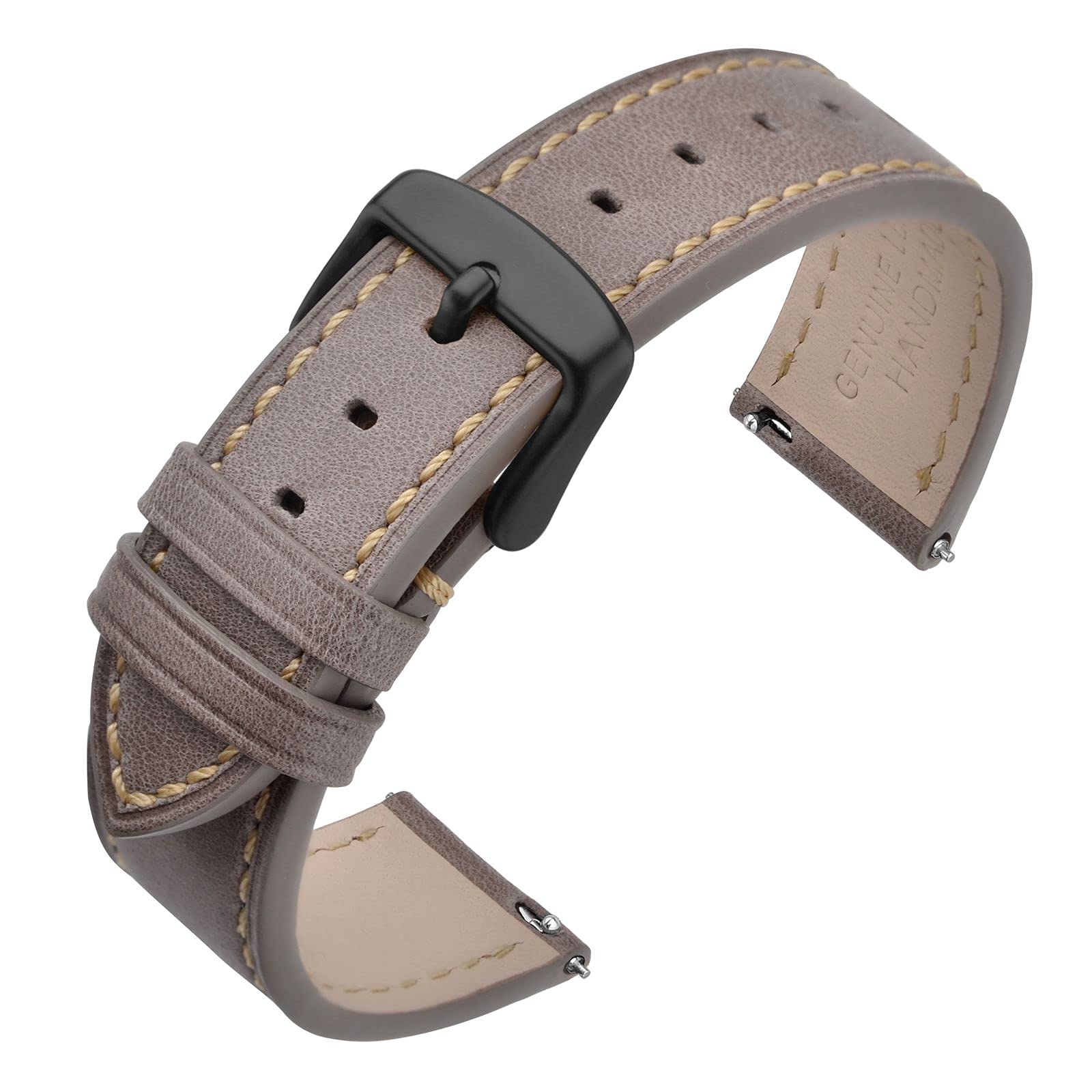 ANNEFIT Quick Release Watch Band 20mm with Black Buckle - Classic Oil Wax Leather Watch Strap (Grey)
