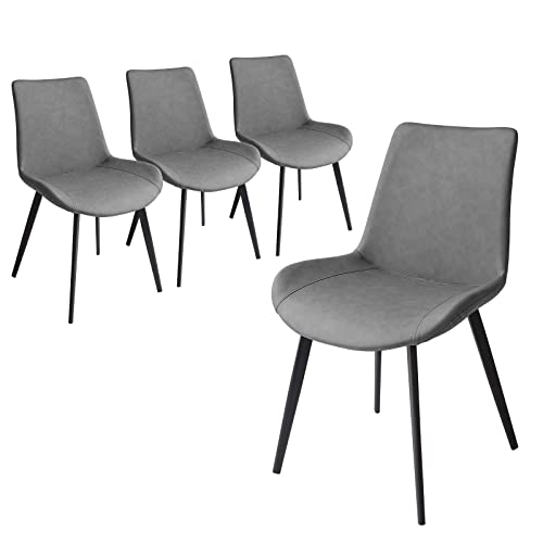 HIPIHOM Dining Chairs Set of 4, Modern Kitchen & Dining Room Chairs, Upholstered Faux Leather Cushion Seat and Sturdy Metal Legs (4 Grey Chairs)