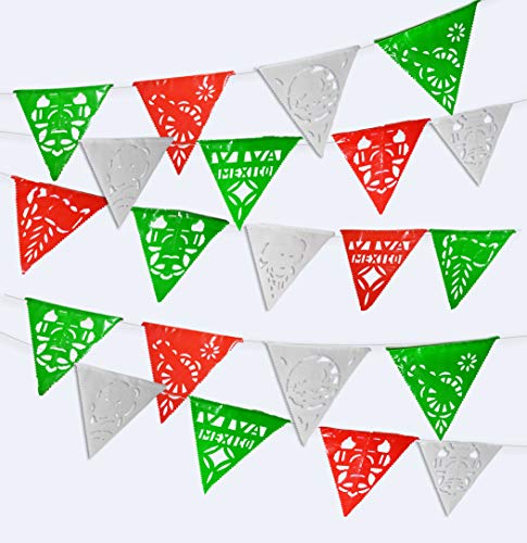 70 ft Long Mexican 42 Flags Pennant Banner. Banderines,Plastic Papel Picado for Fiesta Party Decorations Multicolor, Cinco de Mayo Celebrations