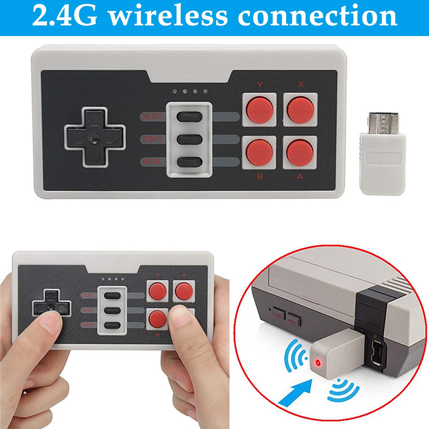 Wireless Controller NES Classic Edition - with Build in Rechargeable Batter, Wireless Range up to 10 Meters, Wireless Gamepad for Nintendo Mini Edition (2 Packs)