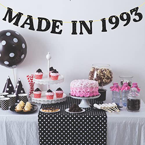 30th Birthday Decorations No DIY Made in 1993 Banner Glitter Cheers to 30 Years Happy Birthday Party for Indoor/Outdoor (Black)