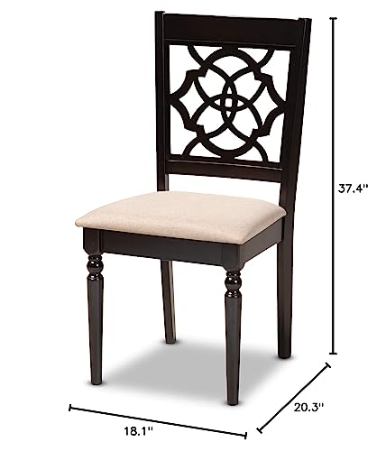 Baxton Studio Renaud Dining Chair and Dining Chair Sand Fabric Upholstered Espresso Brown Finished Wood Dining Chair