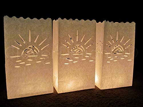 CleverDelights White Luminary Bags - 20 Count - Sunset Design - Wedding Party Christmas Holiday Luminaria