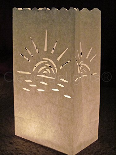CleverDelights White Luminary Bags - 20 Count - Sunset Design - Wedding Party Christmas Holiday Luminaria