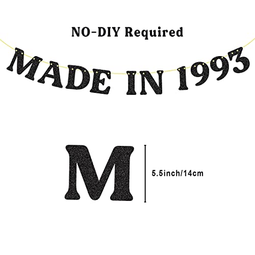 30th Birthday Decorations No DIY Made in 1993 Banner Glitter Cheers to 30 Years Happy Birthday Party for Indoor/Outdoor (Black)