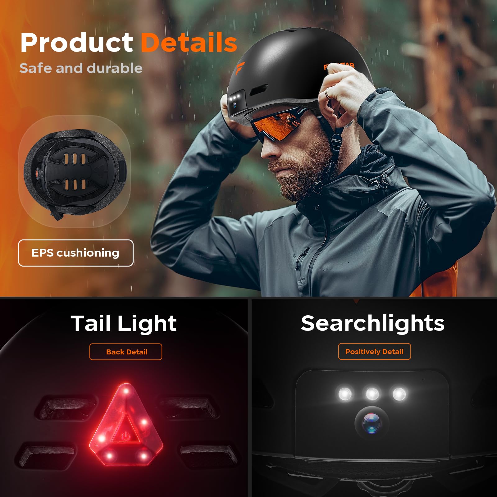 Smart Bike Helmet for Adult, Helmet with Camera(32GB TF Card Included), Helmet Video Recorder with Security Lights for Safe Riding，Motorcycle Helmet，tachograph