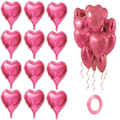 12Pcs Heart Shape Foil Balloons, 18" Balloons Aluminum Foil Decorations Suitable for Birthday Parties, Weddings, Engagement Parties, Valentine's Day Decorations, Celebrations, Anniversaries (Pink)