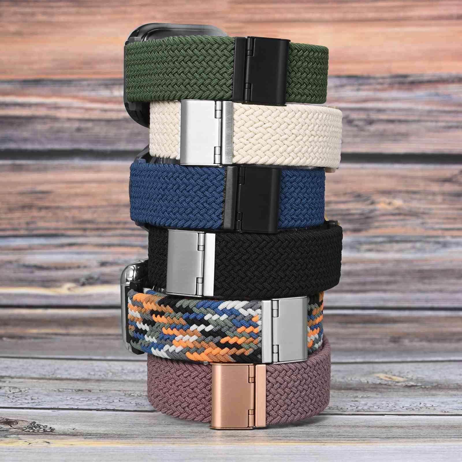 WOCCI 18mm Braided Nylon Watch Band for Men and Women, Quick Release, Black Stainless Steel Buckle (Black)