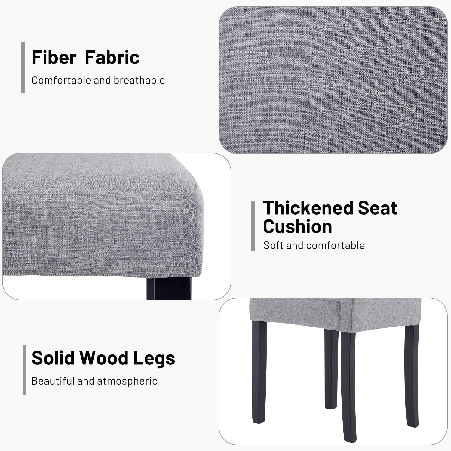 Dining Chairs Set of 6, Luxury Upholstered Fabric Kitchen Chairs Side Chair with Padded Seat Back and Solid Wood Legs for Living Room, Bedroom, Dining Room, Grey