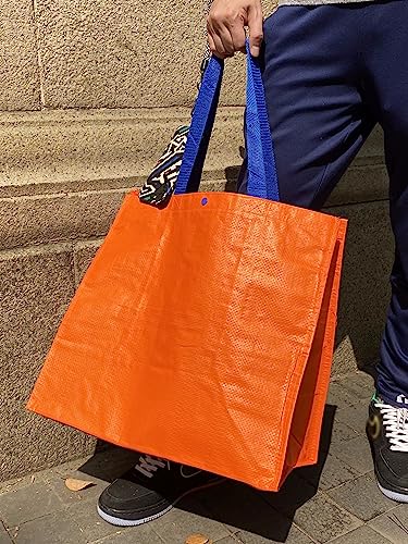 Little Fire Craft Reusable Grocery Bag Woven Plastic Shopping Bags Gift Bag Heavy Duty Moving Bag Lightweight Durable Foldable 3 Pack Orange