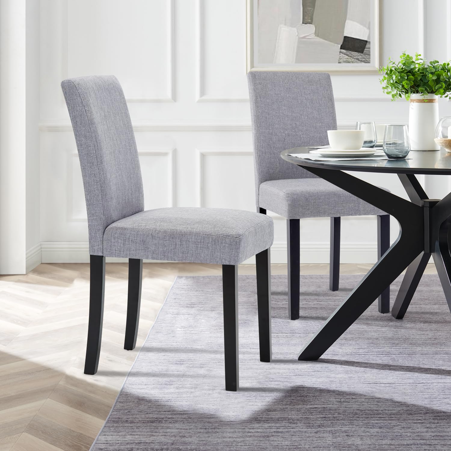 Dining Chairs Set of 6, Luxury Upholstered Fabric Kitchen Chairs Side Chair with Padded Seat Back and Solid Wood Legs for Living Room, Bedroom, Dining Room, Grey