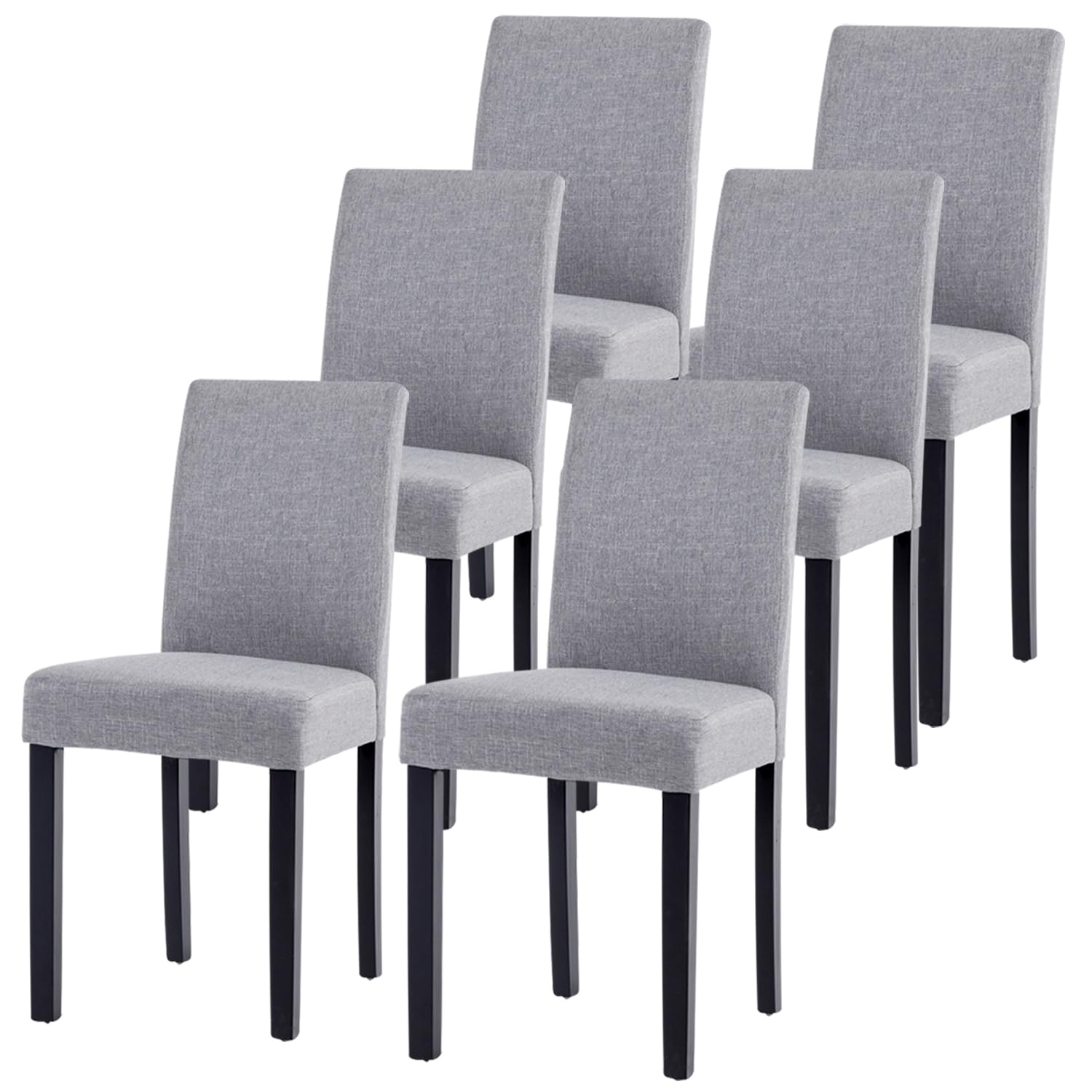 Dining Chairs Set of 6, Luxury Upholstered Fabric Kitchen Chairs Side Chair with Padded Seat Back and Solid Wood Legs for Living Room, Bedroom, Dining Room, Grey