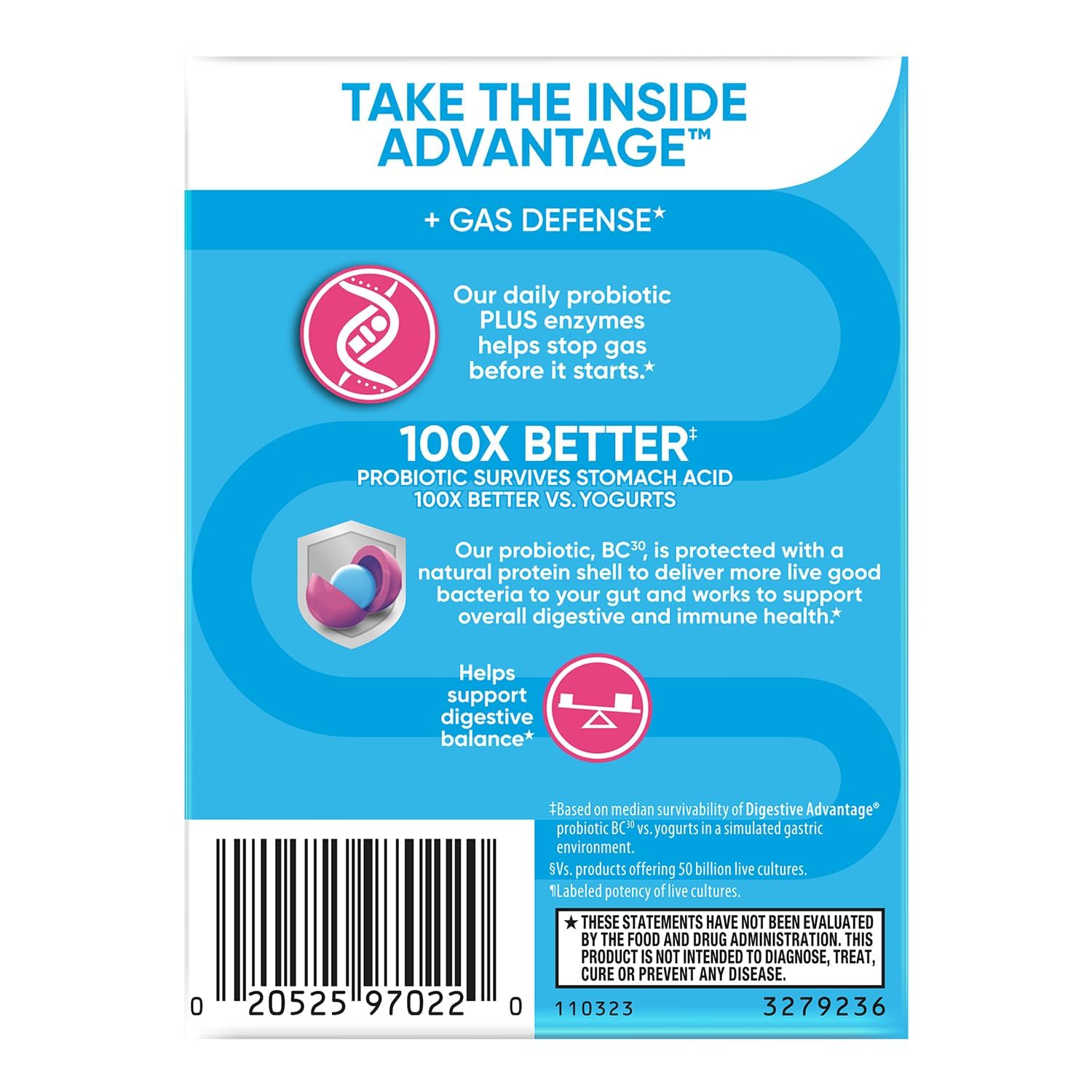 Digestive Advantage Fast Acting Enzymes + Daily Probiotic Prevent Gas & Break Down Food Particles 32 Count Capsules (2 Pack)