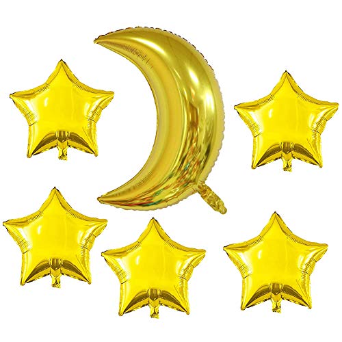Gold Moon Shaped Foil Mylar Balloons Gold Star Shape Foil Mylar Balloons Pentagram Balloon 36Inch 18Inch Graduation Baby Shower Bridal Shower Engagement Birthday Party Wedding Anniversary Decoration
