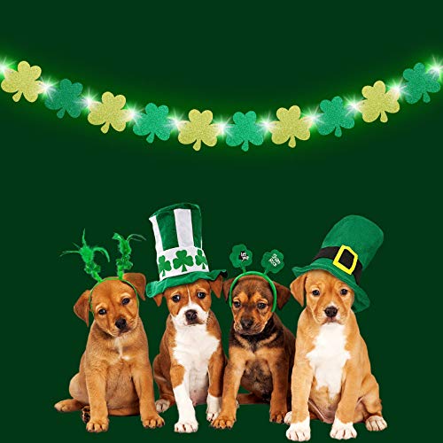 St. Patrick's Day Decorations Glitter Shamrock Garland Banner with 8 Modes Green String Lights Four Leaf Clover Garland for Irish Saint Patrick’s Day Party