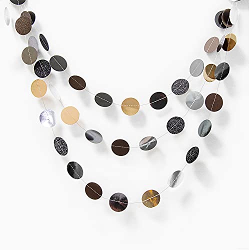 Glitter Black Silver Champagne Gold Circle Garlands for Birthday Party Decorations Hanging Garlands Streamer Banner Backdrop for Bday Wedding Bachelorette Baby Shower New Year Graduation