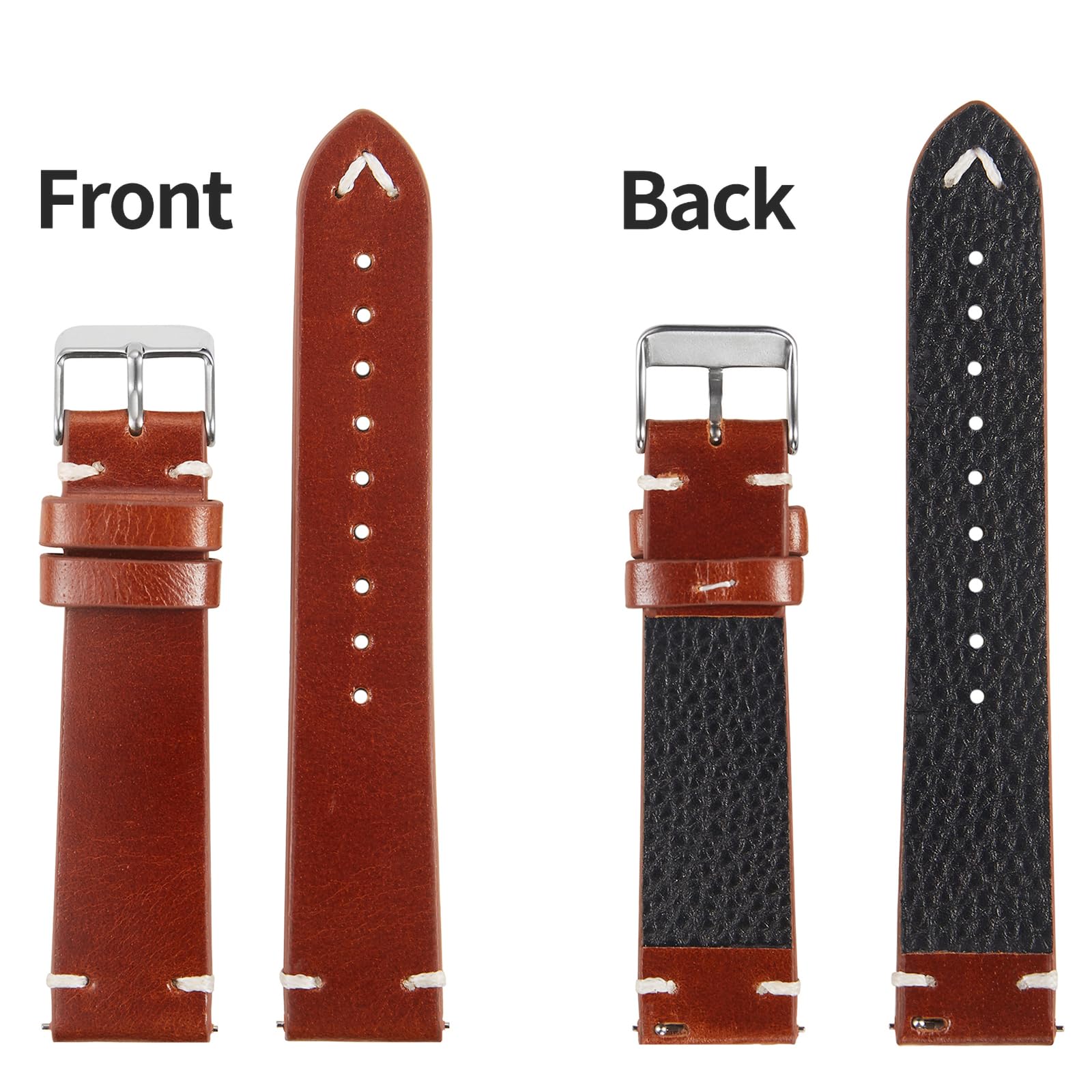 WOUKUP Vintage Leather Watch Band Quick Release Replacement Genuine Watch Strap 18mm 19mm 20mm 22mm for Men and Women