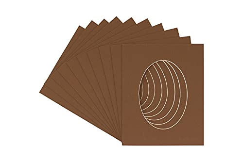 CountryArtHouse Aged Oak Brown Acid Free 22x28 Oval Picture Frame Mat with White Core Bevel Cut for 16x20 Pictures - Fits 22x28 Frame - Pack of 10 Matboards